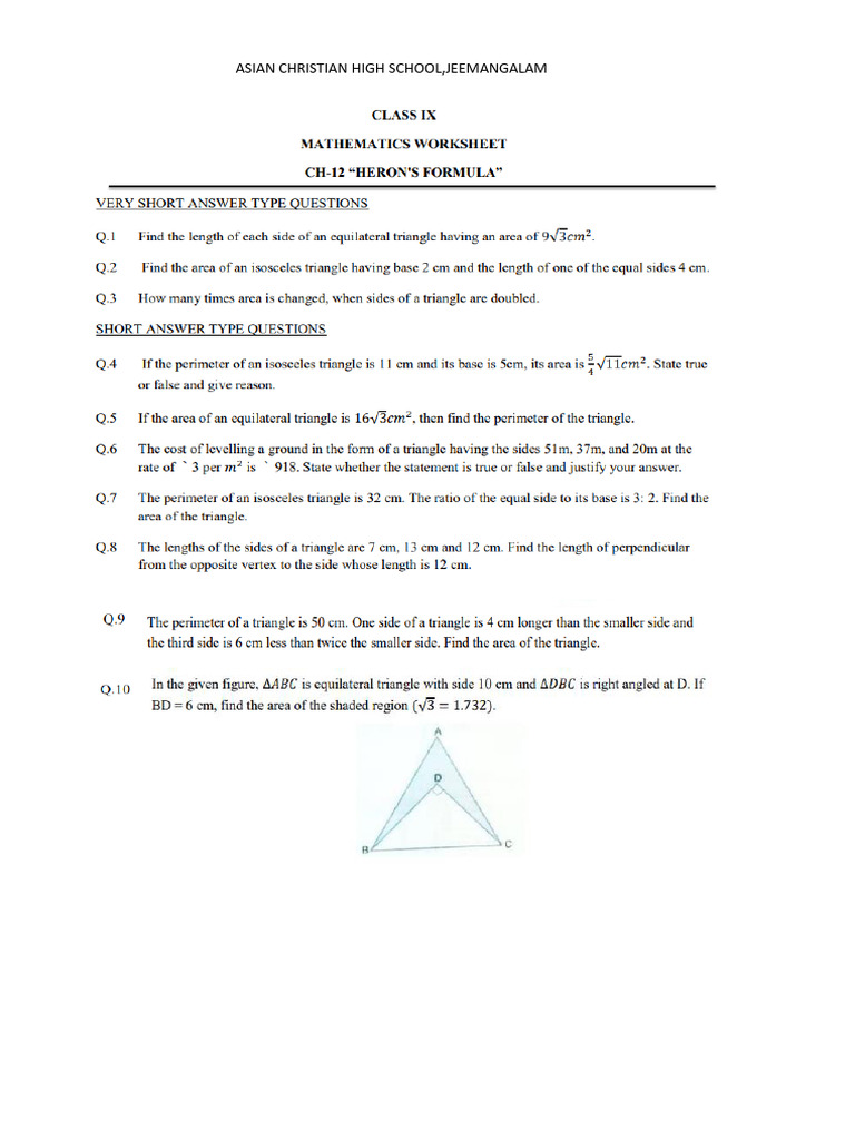 Worksheet 1 Class 9 | PDF