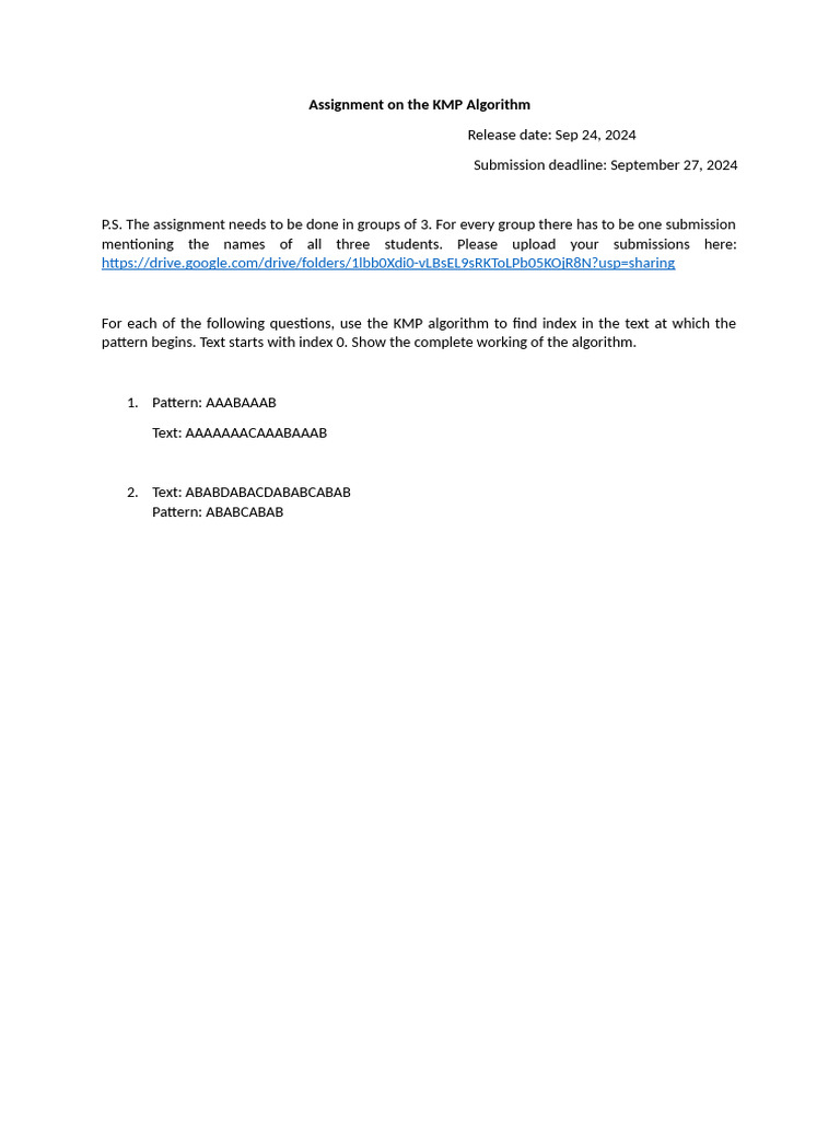 Assignment On The KMP Algorithm | PDF