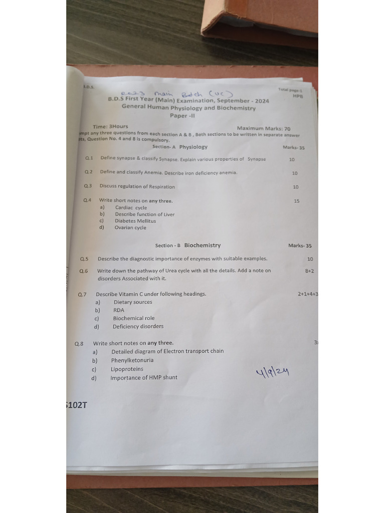 Physiology and Biochemistry Bds 1st Year | PDF