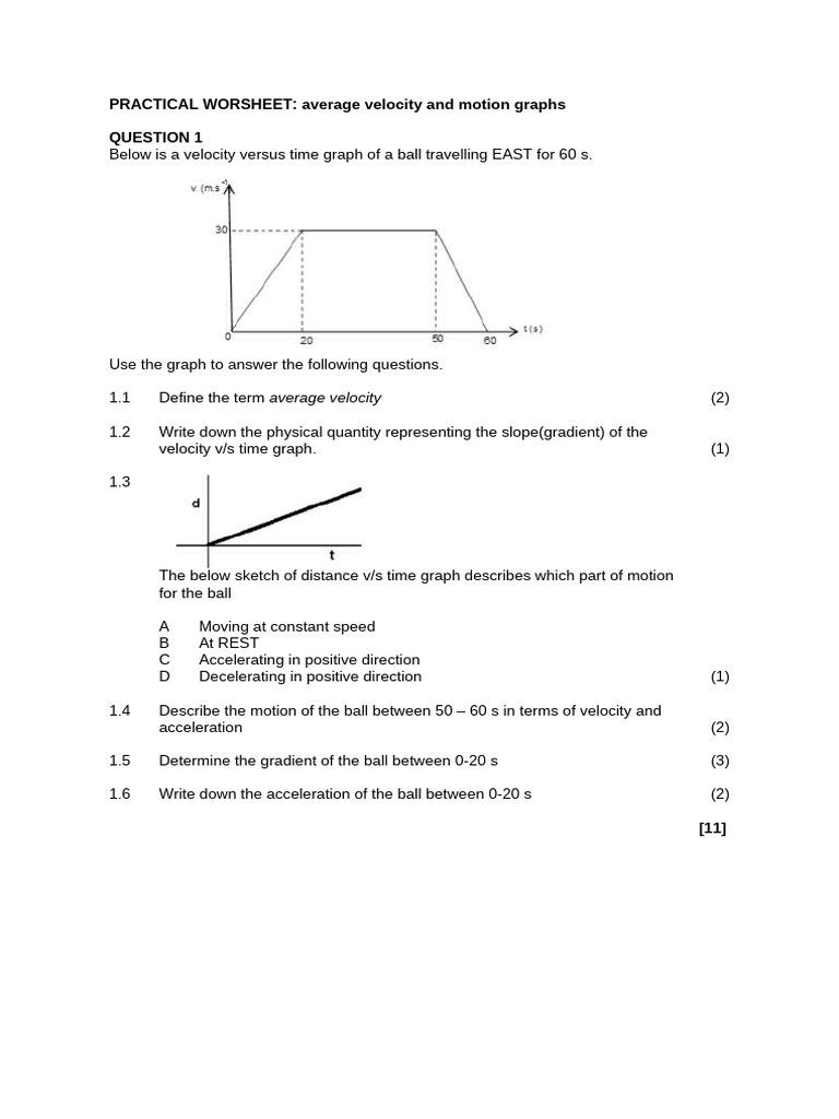 Average Velocity and Motion Graphs Worksheet | PDF