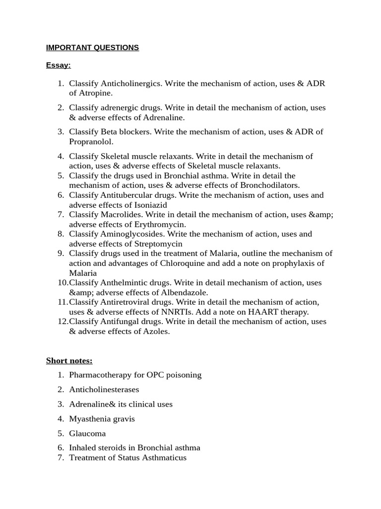 IA 2 Important Questions | PDF | Tuberculosis | Medicine