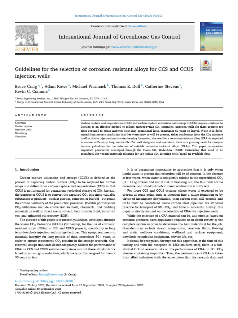 Guidelines For The Selection of Corrosion Resistant Alloys For CCS and ...