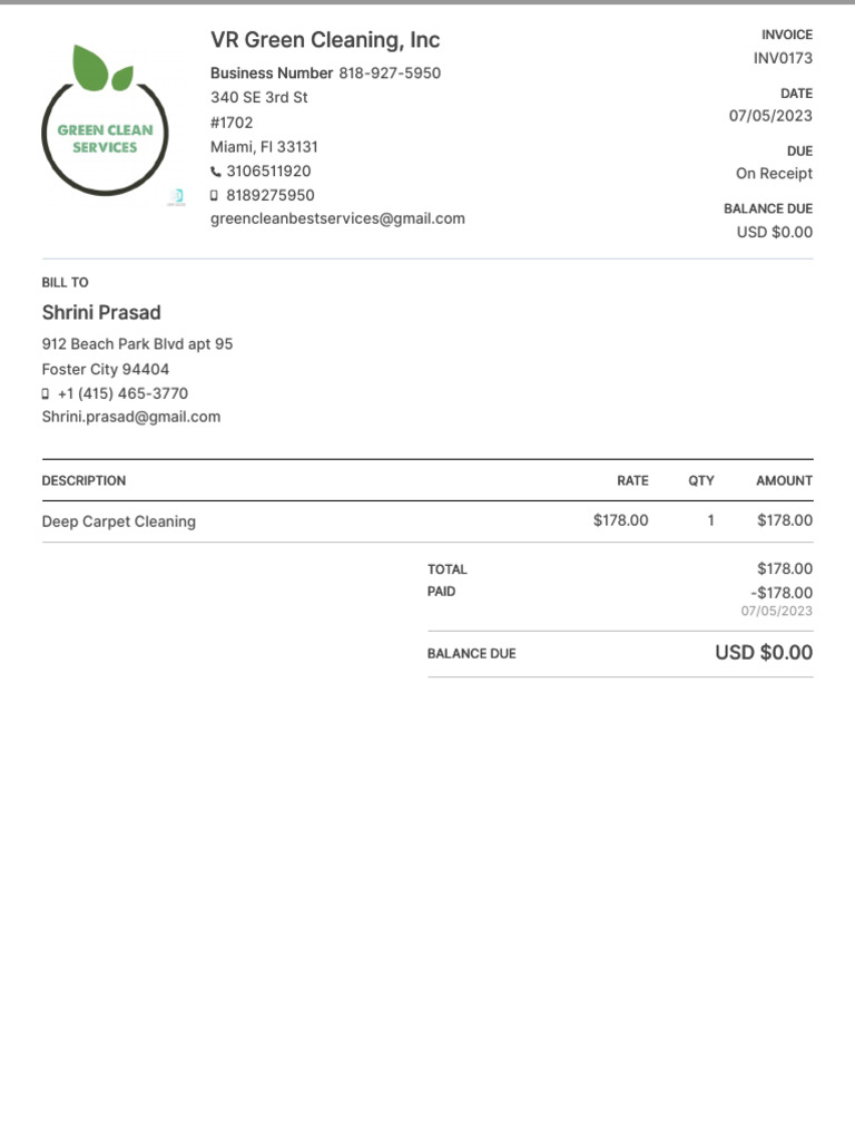 Carpet Cleaning Invoice Example | PDF