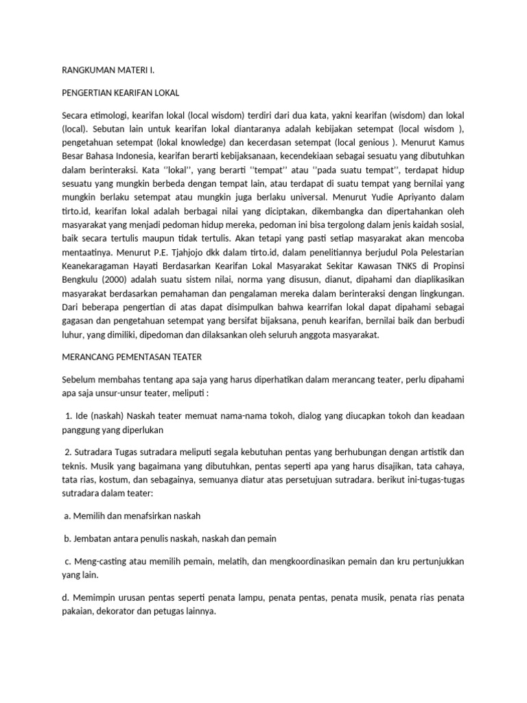 RANGKUMAN MATERI I Teater | PDF