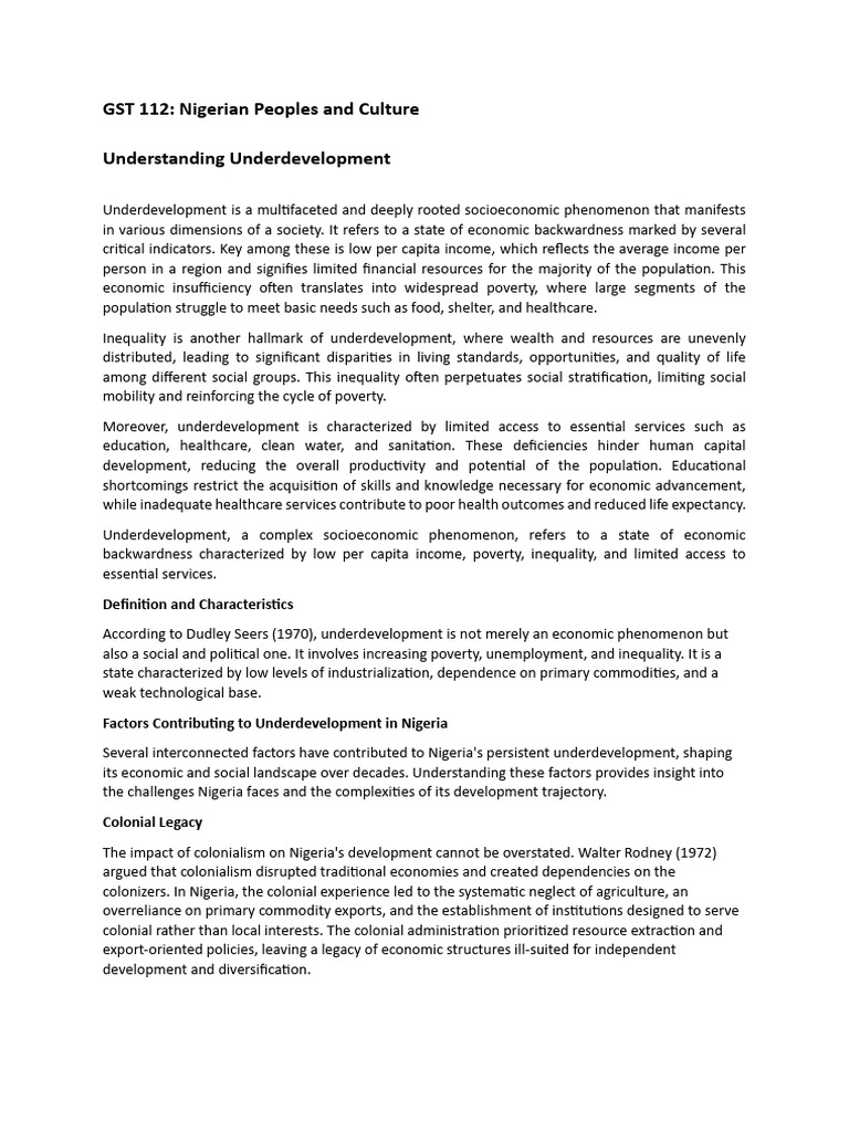 GST 112 - Understanding Underdevelopment | PDF | Economic Growth | Economic Inequality