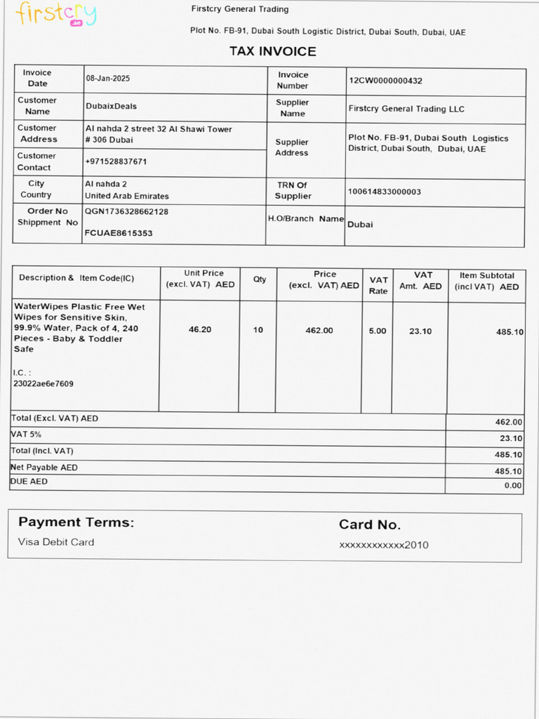 First Cry LLC Tax Invoice | PDF
