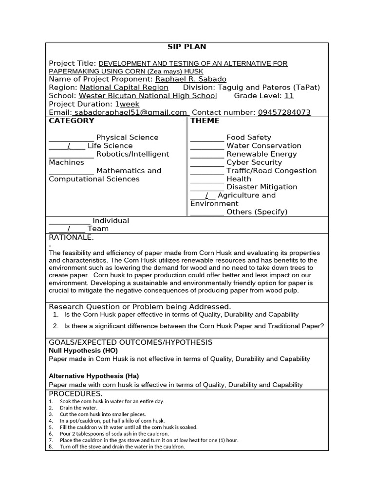SIP-Proposal - Template - New (FINAL CHTP) | PDF | Paper | Hypothesis