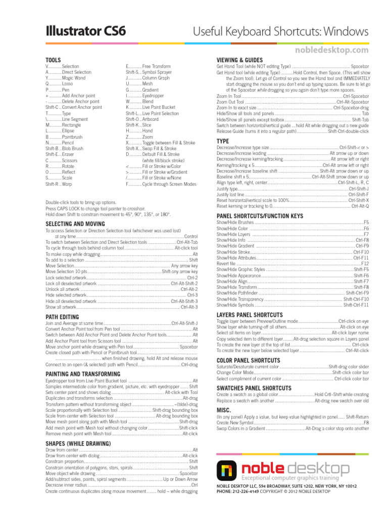 Illustrator CS6 Keyboard Shortcuts Guide | PDF | Computing