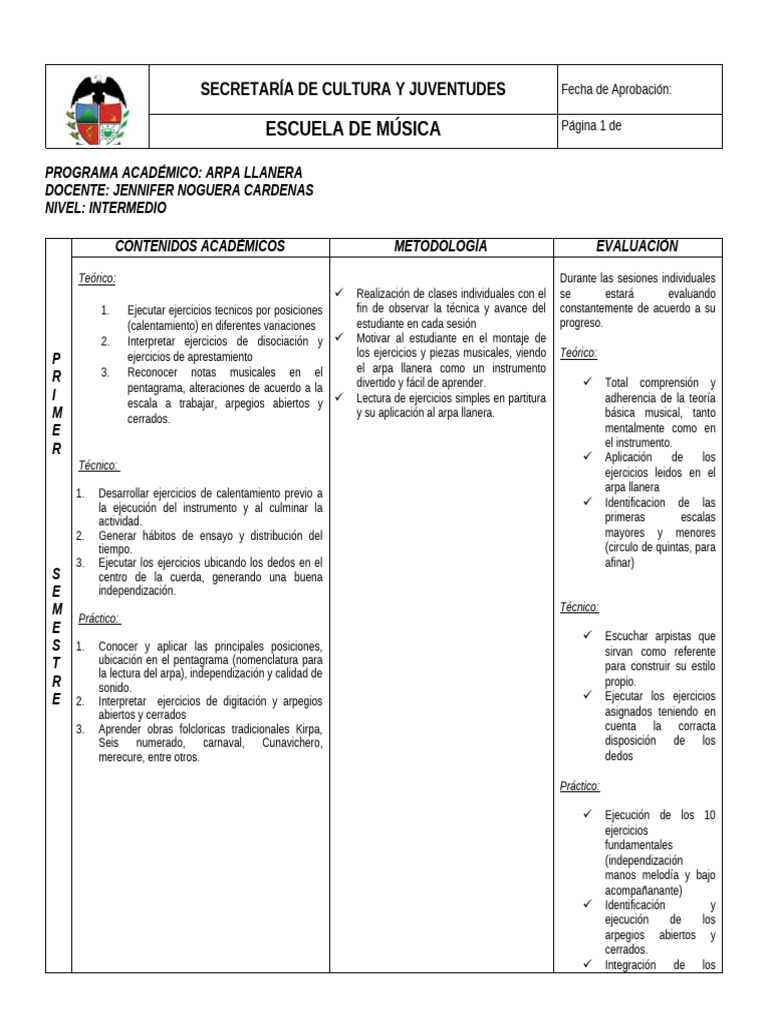 Formato Malla Curricular arpa final | PDF | Teoría musical | Clave