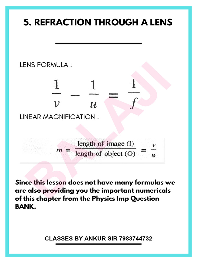 Lens Formula Numericals for Exams | PDF