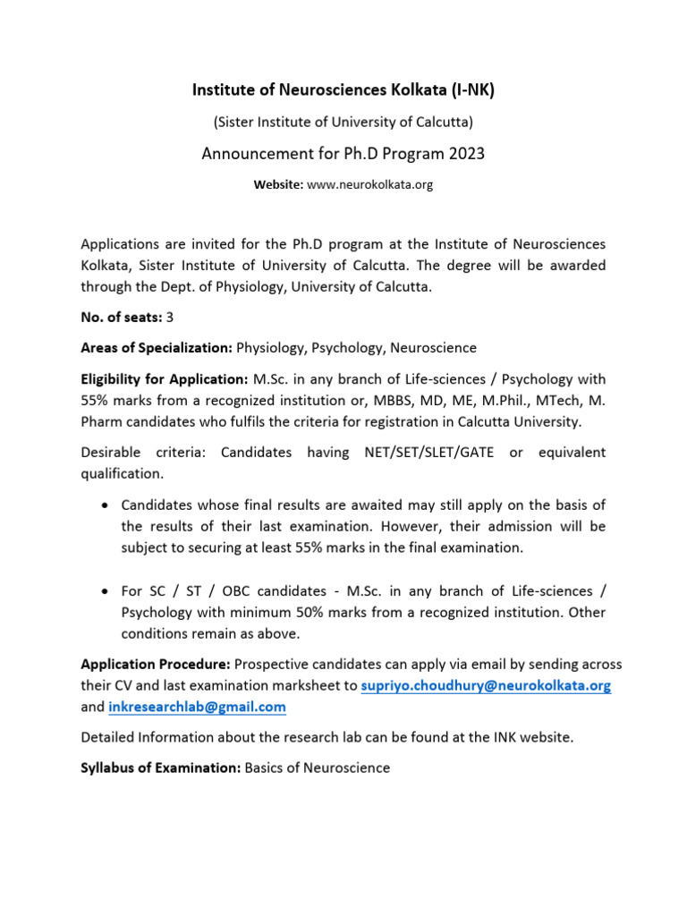 PhD-Advertisement-2023_I-NK | PDF | Doctor Of Philosophy | University ...