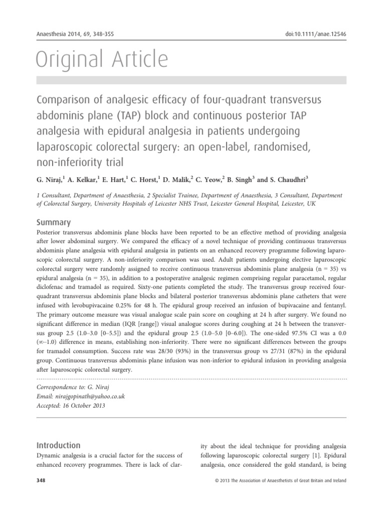 Anaesthesia - 2014 - Niraj - Comparison of Analgesic Efficacy of Four ...