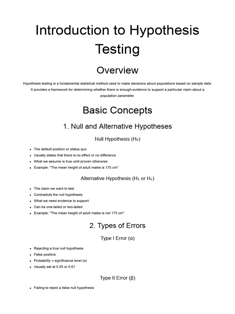 Hypothesis Testing Notes | PDF | Statistical Hypothesis Testing | Type ...