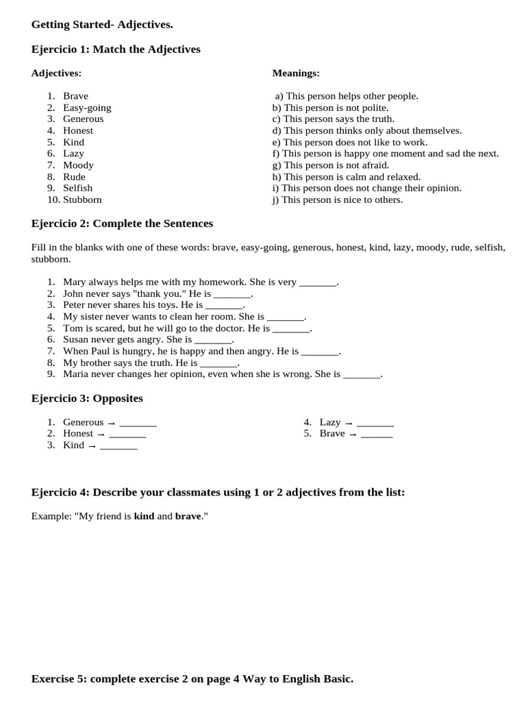 Whorksheet 2 Adjectives | PDF