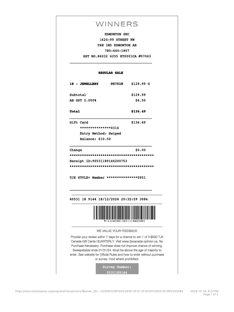 My Purchases - TJX Canada STYLE+ | PDF | Payments | Banking Technology