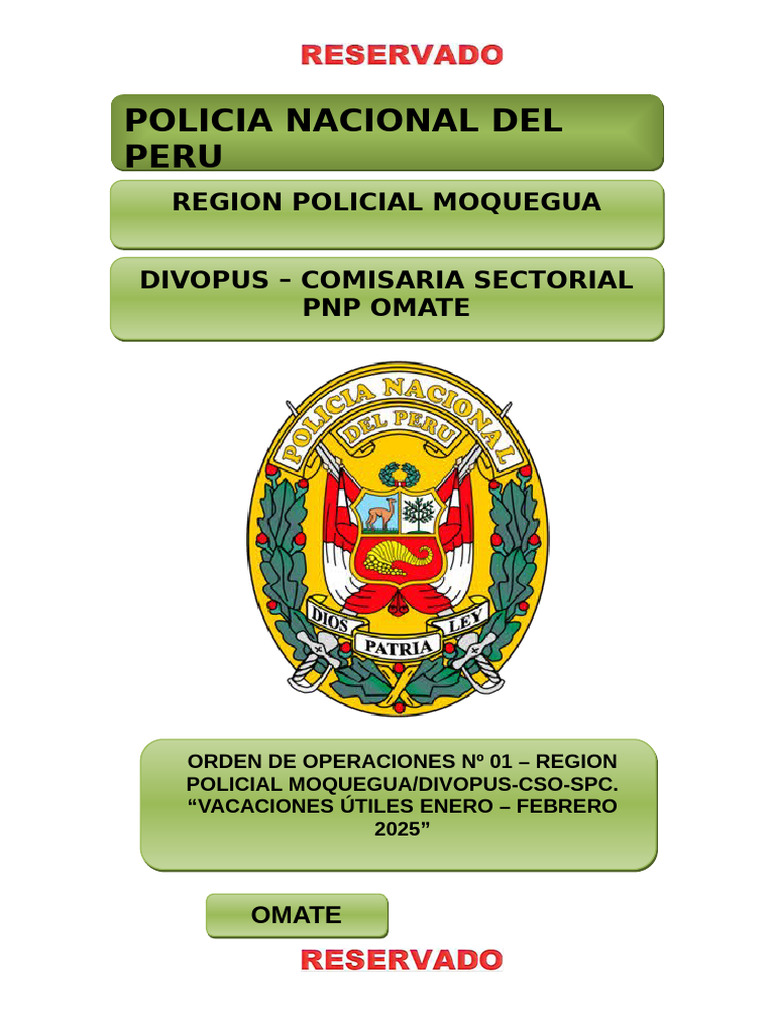OO. VACACIONES ÚTILES 2025 Omate | PDF | Policía | Perú