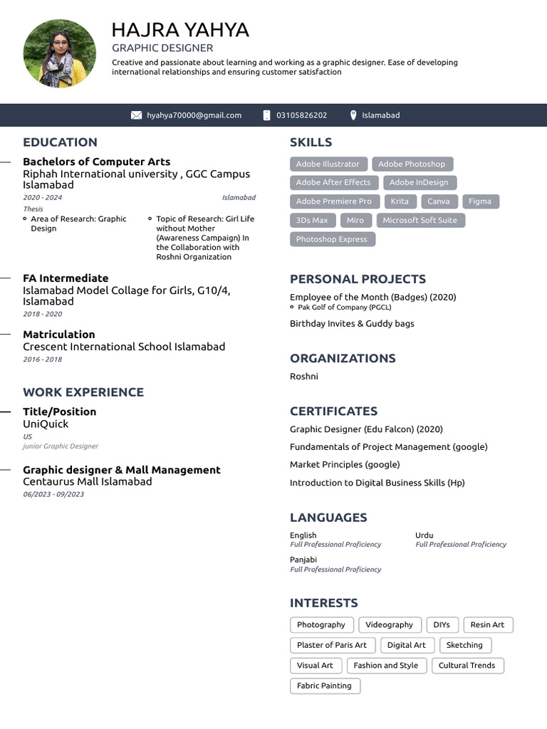 Hajra Yahya Cv | PDF | Application Software