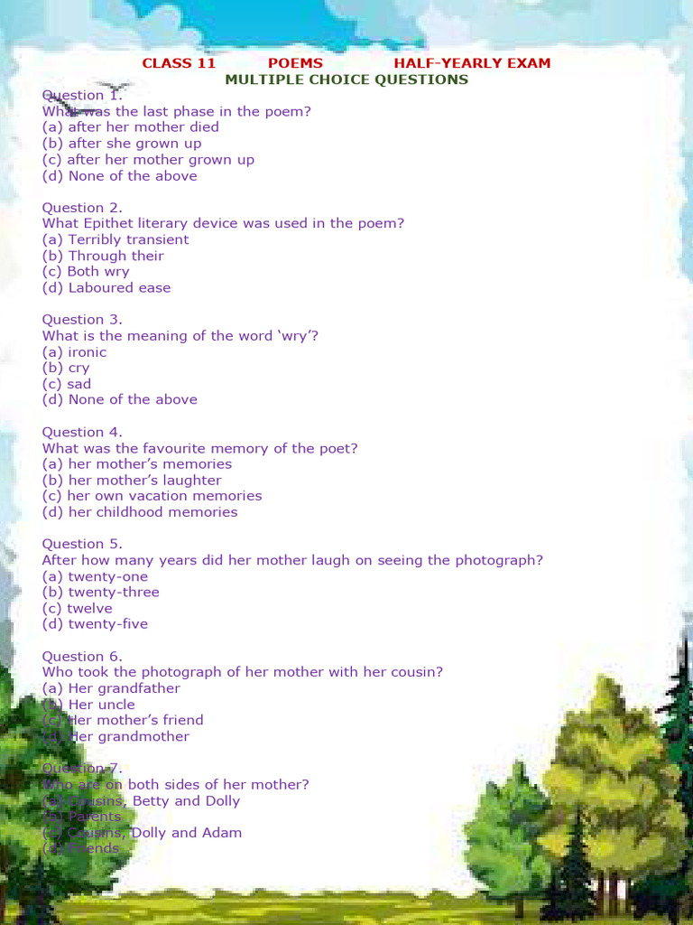 30_11_20-class-11-eng-core-poems-mcq | PDF | Rain