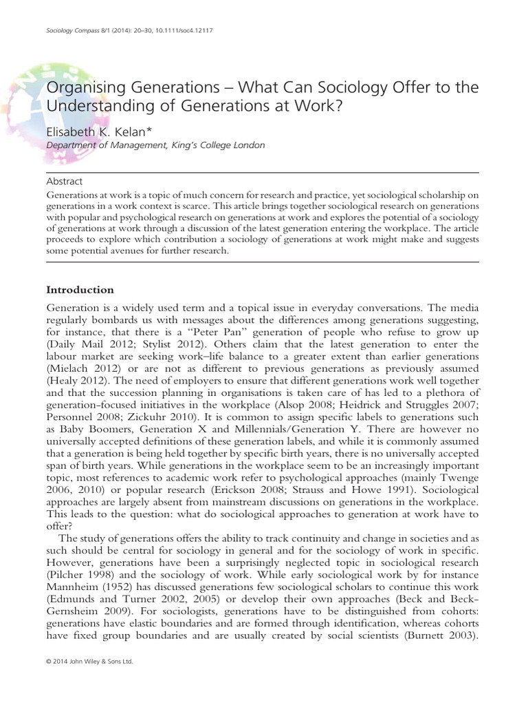 Organising Generations - What Can Sociology Offer To The Understanding of Generations at Work ...