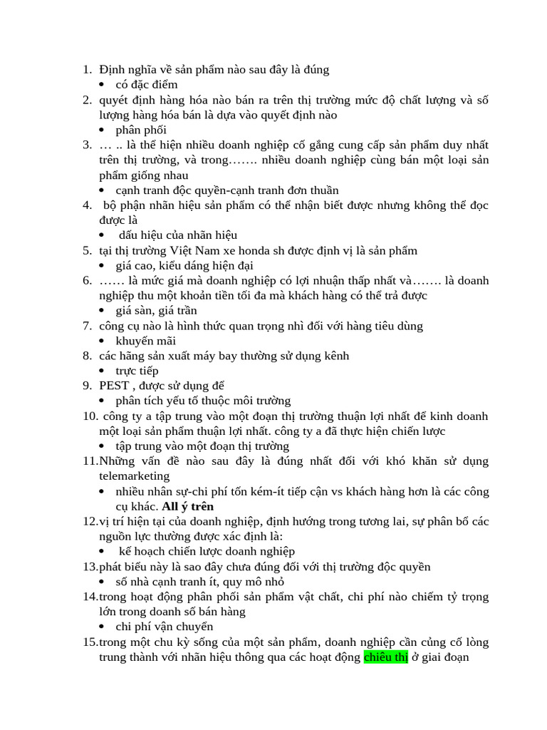 Ôn Tập Cuối Kì Mkt Cb | PDF