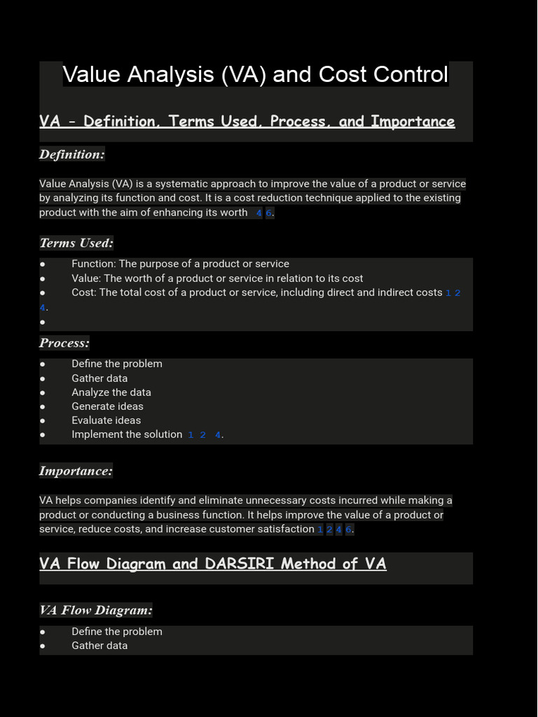 Mod - 5 - Value Analysis (VA) and Cost Control | PDF | Cost Accounting ...