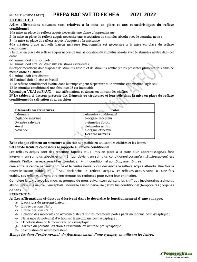 Prepa Bac SVT Fiche 6 | PDF