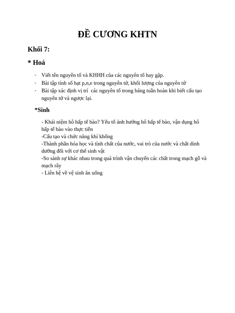 Đề cương KHTN | PDF