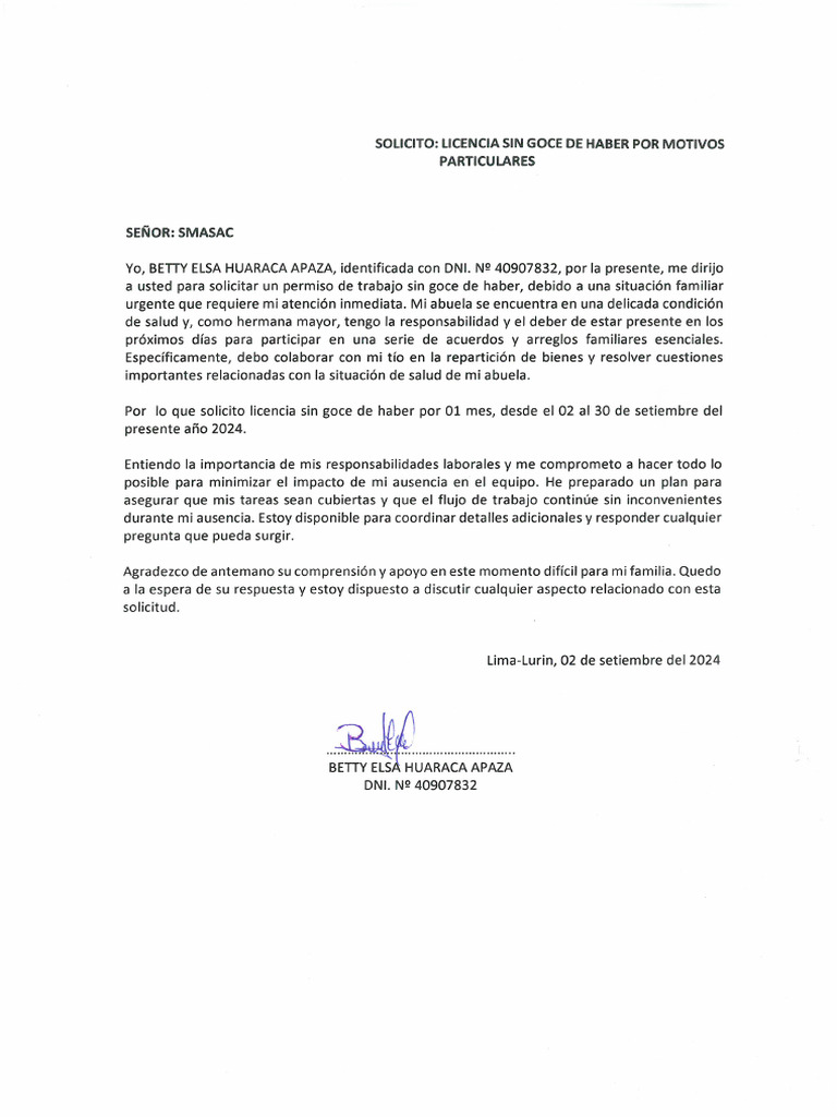 SOLICITUD DE PERMISO SIN GOCE DE HABER | PDF