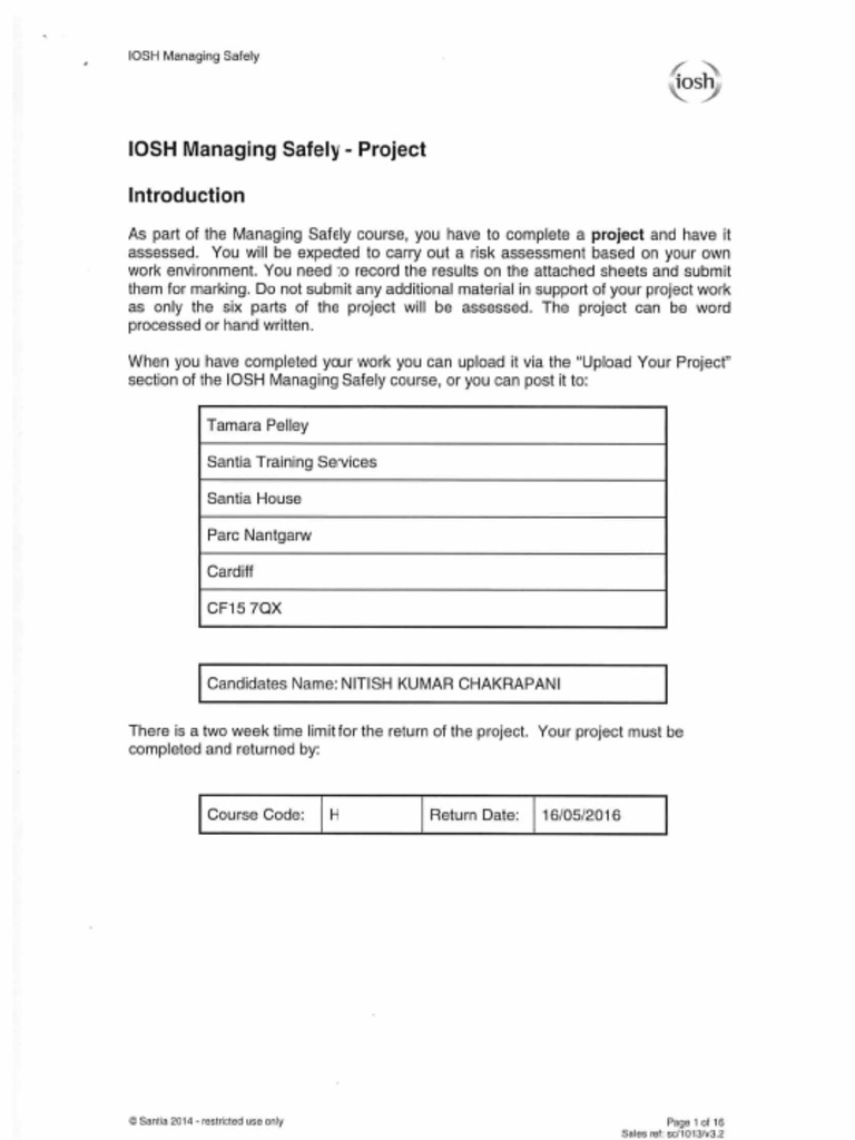 IOSH Project V1- Nitish | PDF