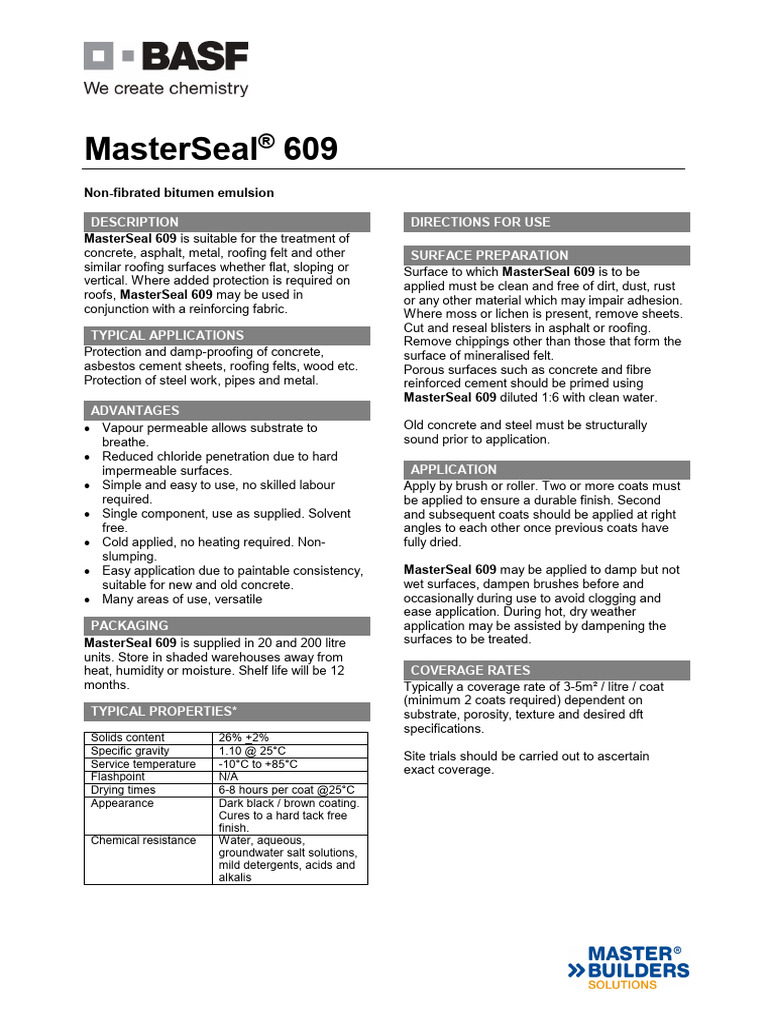 basf-masterseal-609-tds | PDF | Concrete | Materials