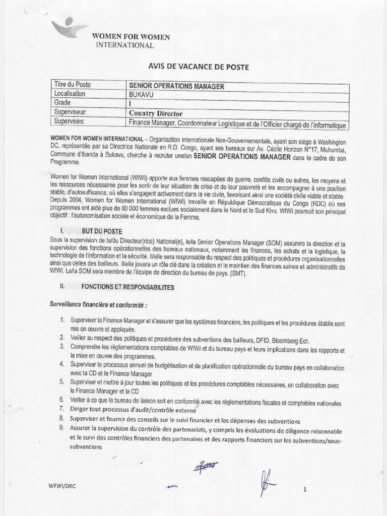 WFW Senior Operation Manager | PDF