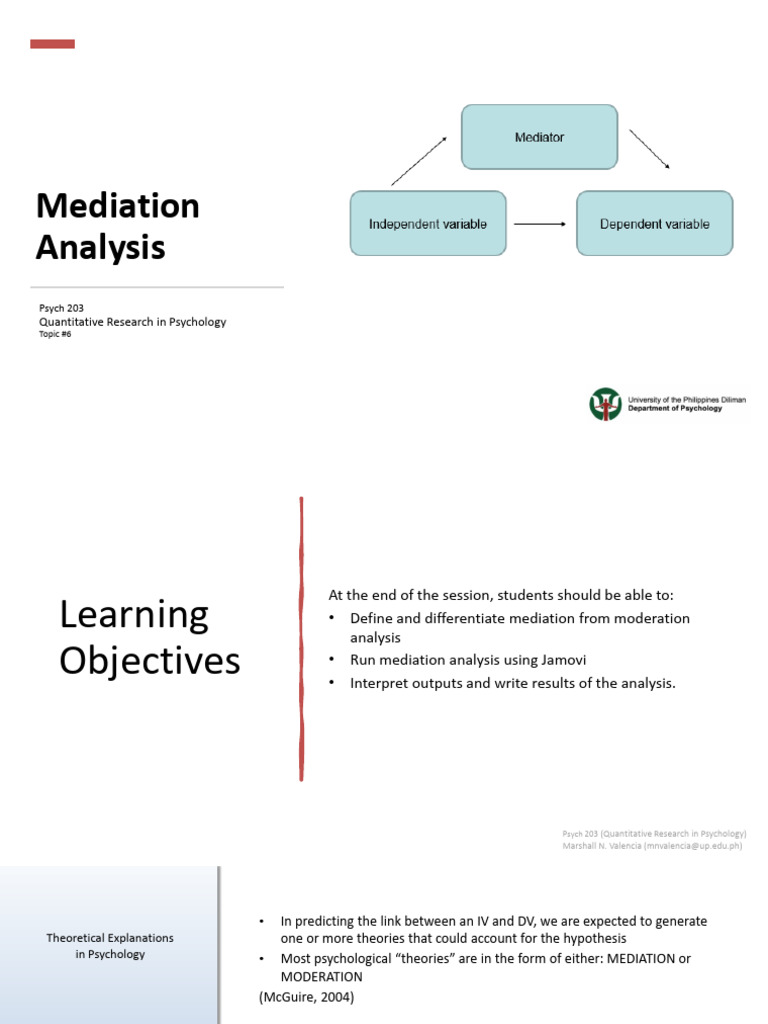Topic 6 - Mediation Analysis | PDF | Statistics | Linear Regression