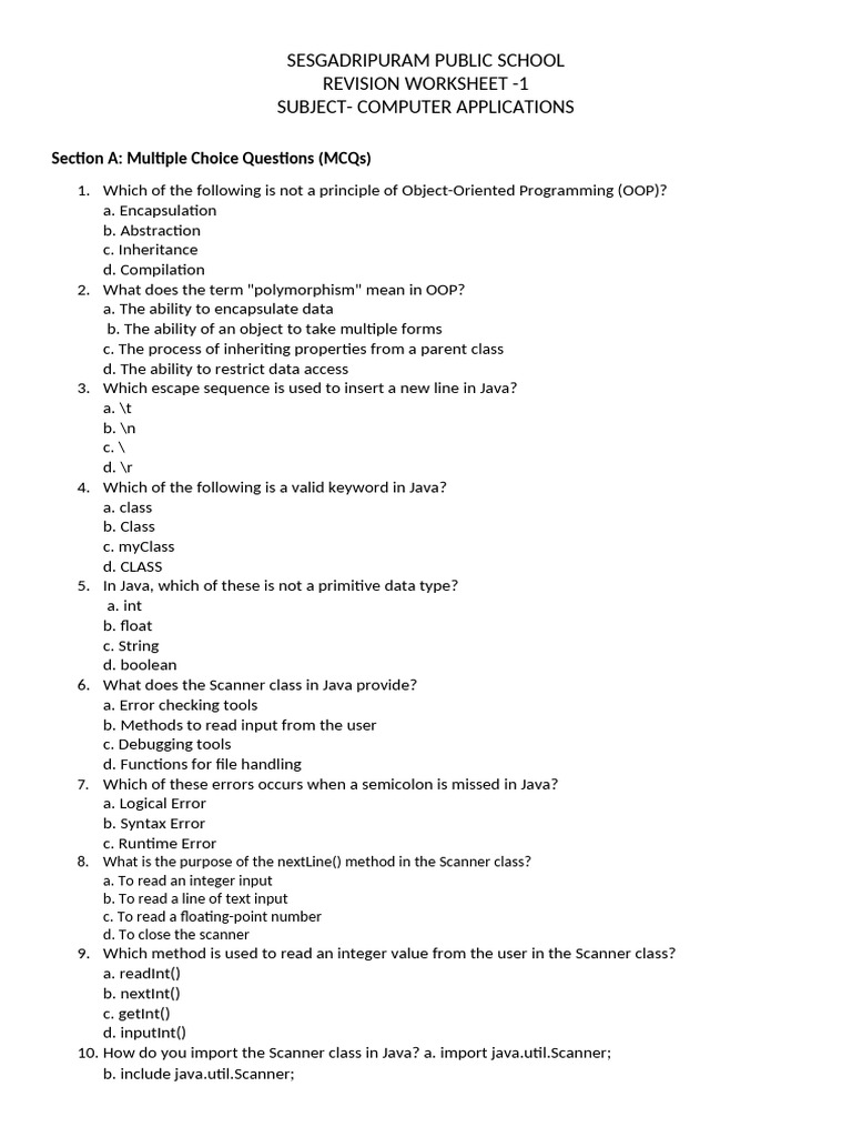 Class 10 Revision Worksheet-1 | PDF | Class (Computer Programming) | C ...