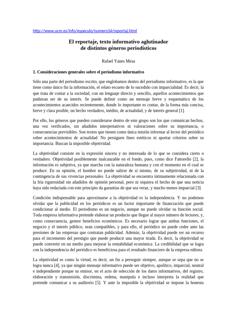 El Reportaje: Género Periodístico Híbrido | PDF | Infografia | Autor