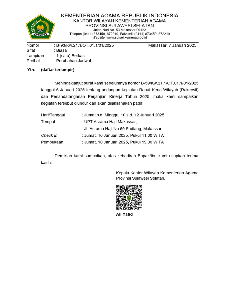 Surat Undangan Peserta Raker 2025 Undur | PDF