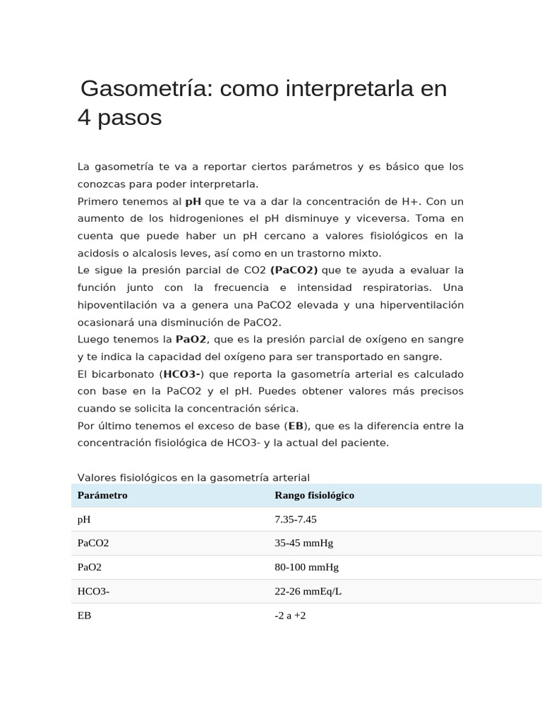 La Gasometria en 4 Pasosdoc | PDF | Fisiología | Medicina de Cuidados ...