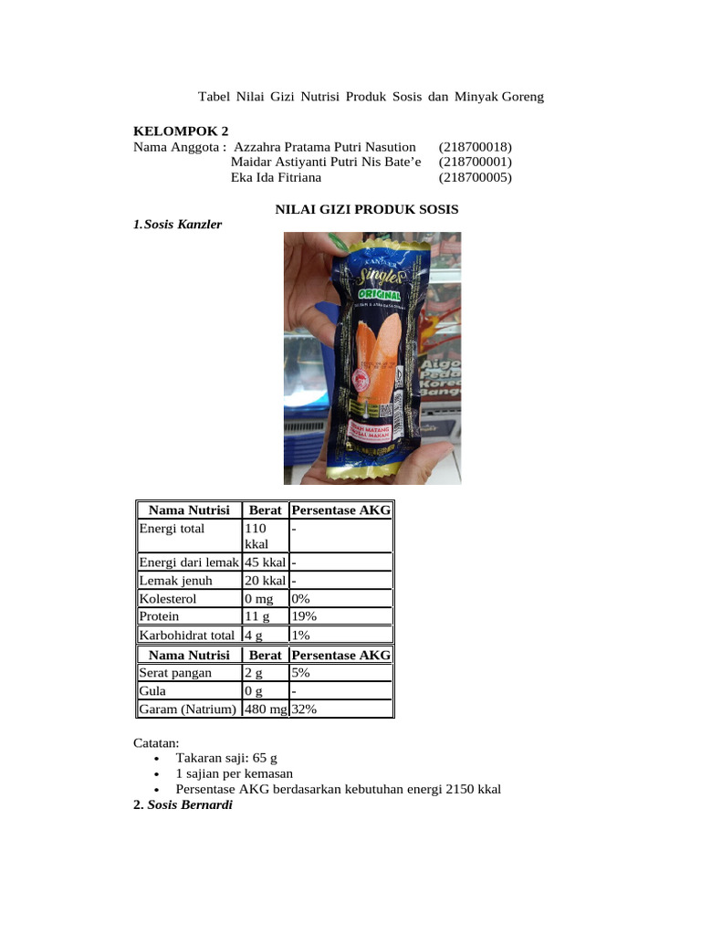 TABEL DISKUSI NILAI GIZI KELOMPOK 2 (1) | PDF