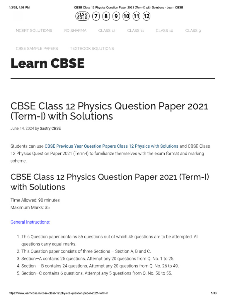 2021 Physics PprSoln | PDF
