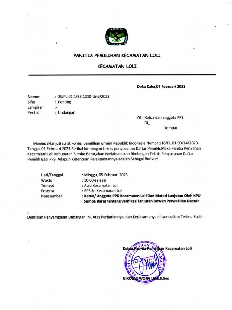 surat undangan bimtek PPS 2024 | PDF