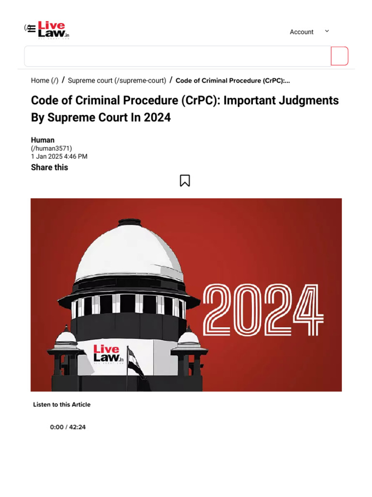 Code of Criminal Procedure CRPC Important Judgments by Supreme Court | PDF | Bail | Criminal ...
