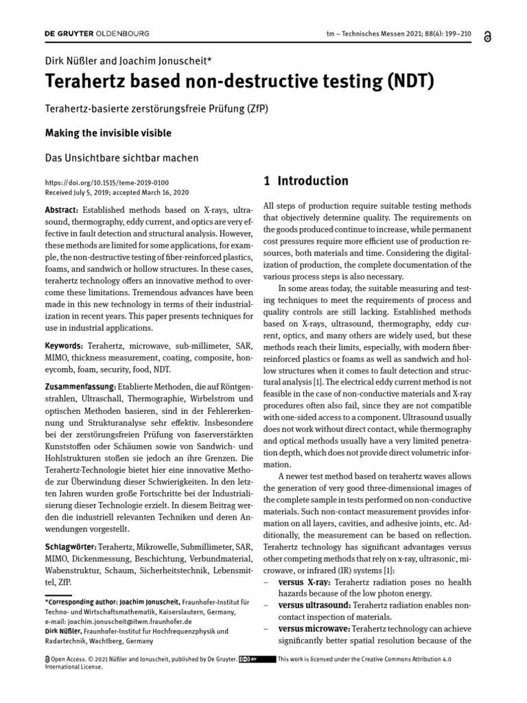 Terahertz Based Non-Destructive Testing (NDT) | PDF | Terahertz ...
