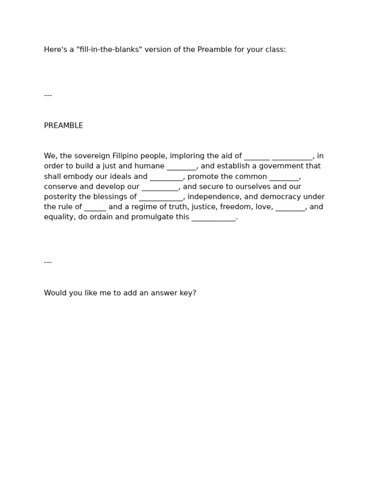 Fill-in-the-Blanks Preamble Template | PDF