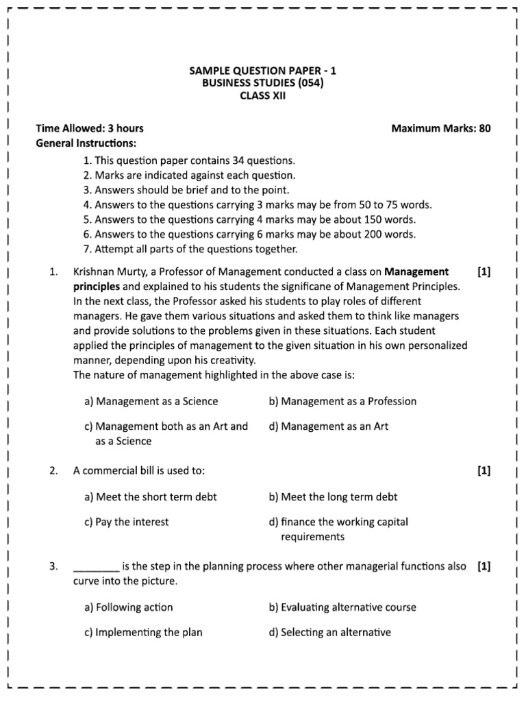 Business Studies Class Xii Sample Paper 01 | PDF