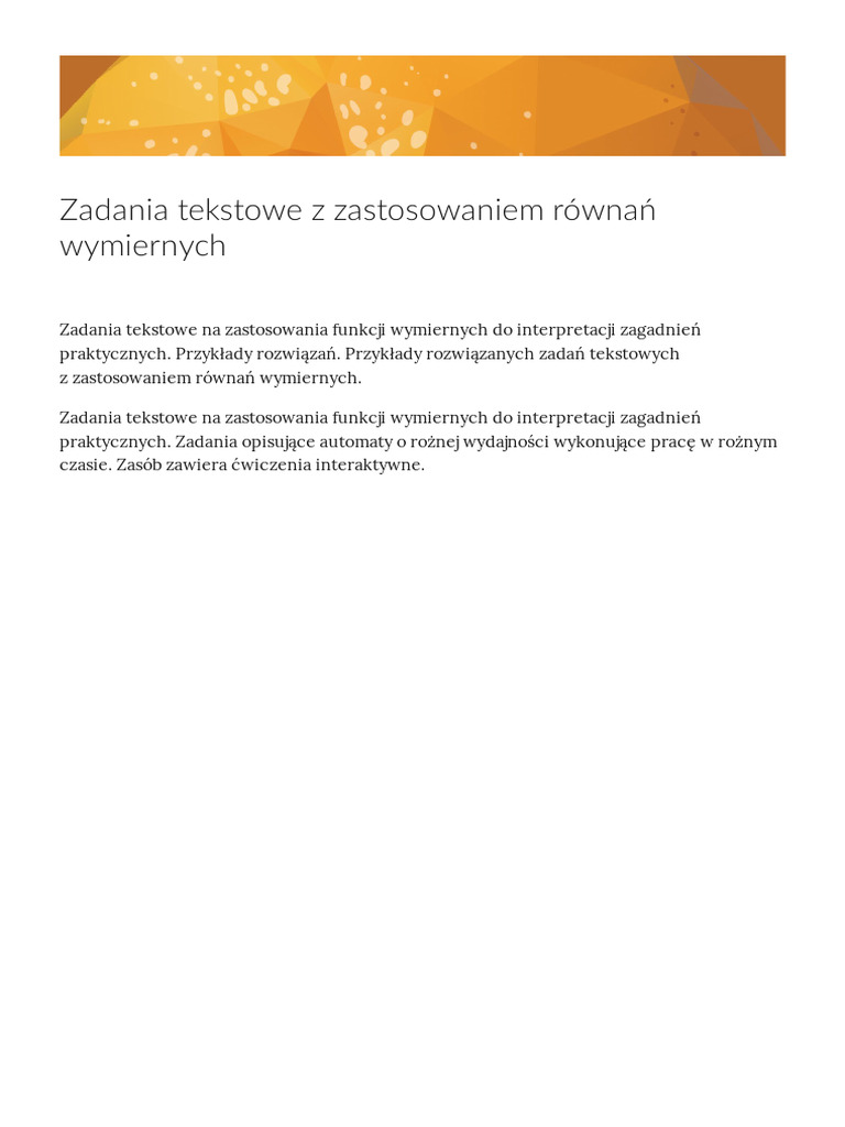 Zadania Tekstowe z Zastosowaniem Rownan Wymiernych | PDF