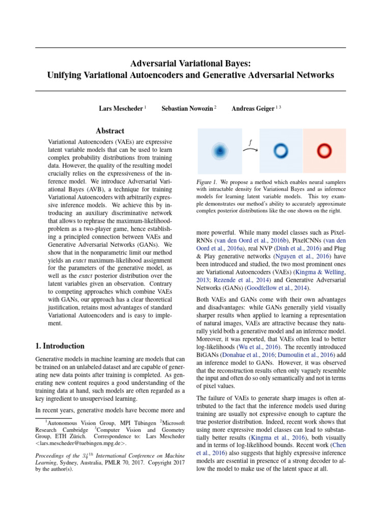 Adversarial Variational Bayes Pdf Statistical Theory Applied