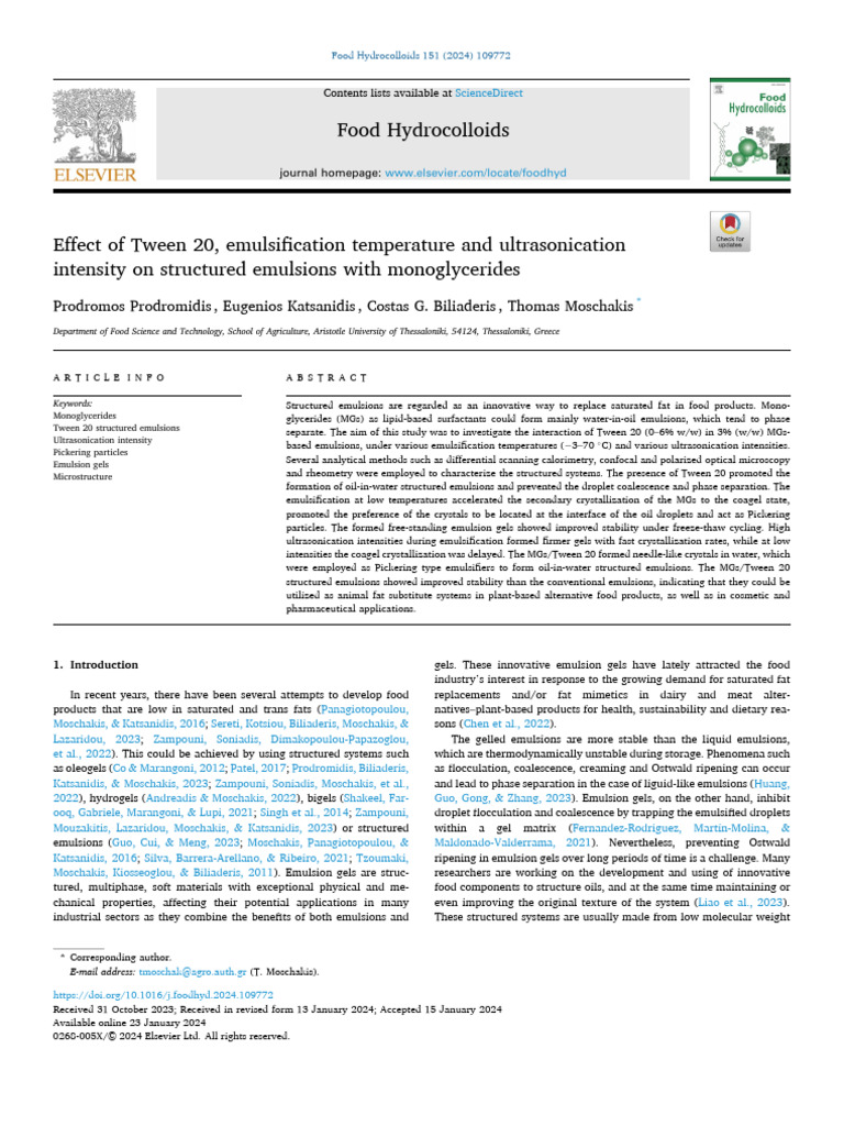 42 - Effect of Tween 20, Emulsification Temperature and Ultrasonication | PDF | Emulsion ...