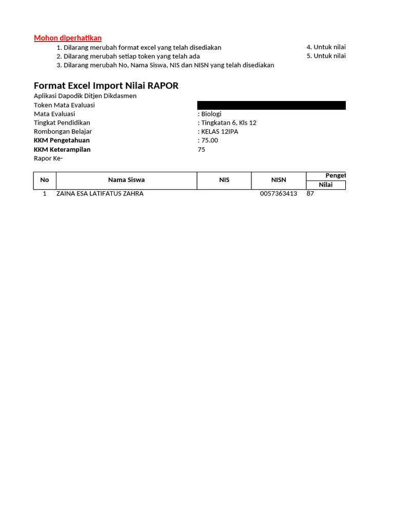 Format Nilai Rapor 20241 KELAS - 12IPA Biologi | PDF