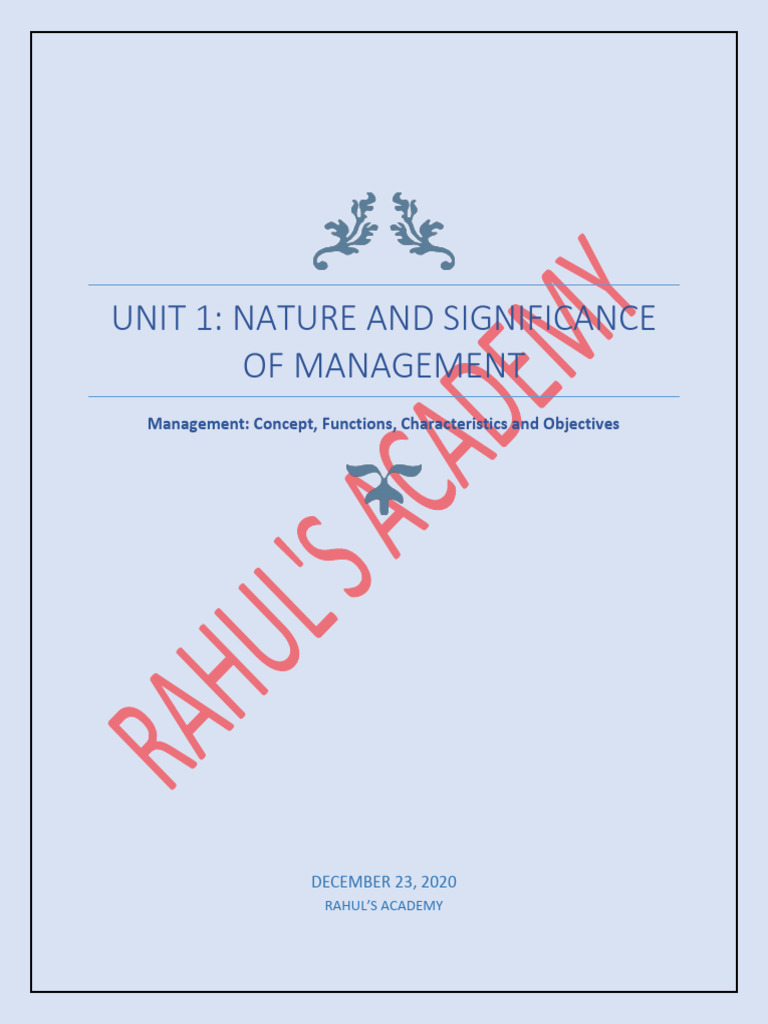 Unit 1: Nature and Significance of Management | PDF | Goal | Profit (Economics)