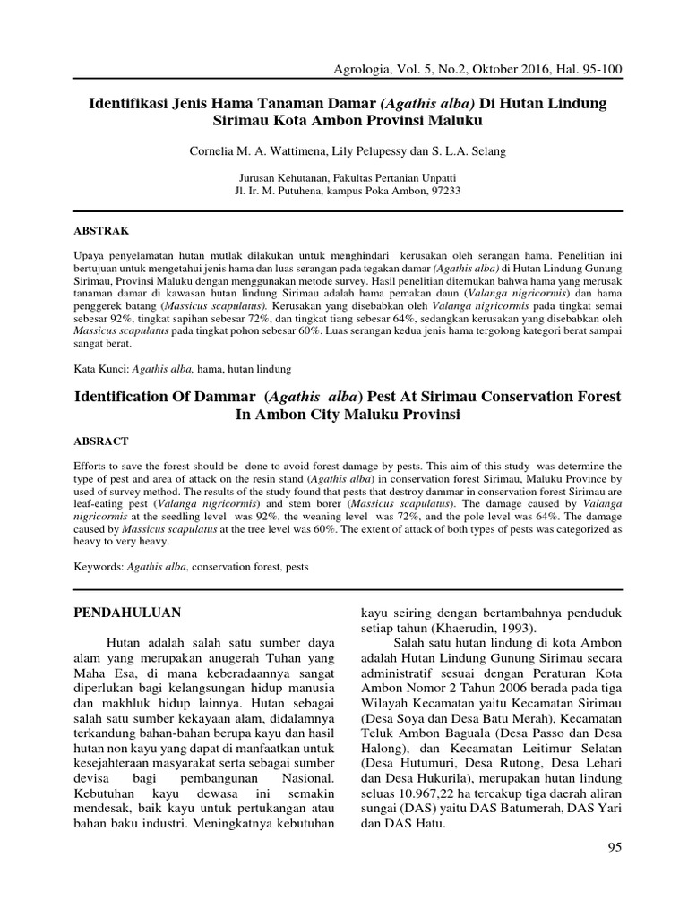 Identifikasi Jenis Hama Tanaman Damar Ag | PDF