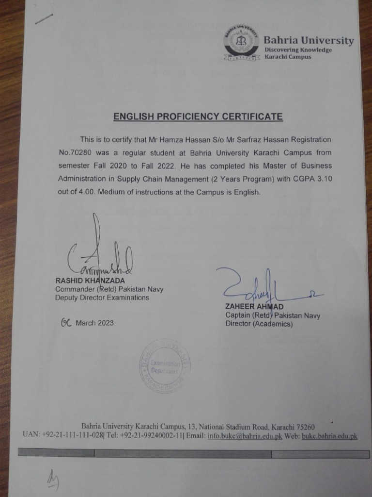 English Proficiency Certificate | PDF